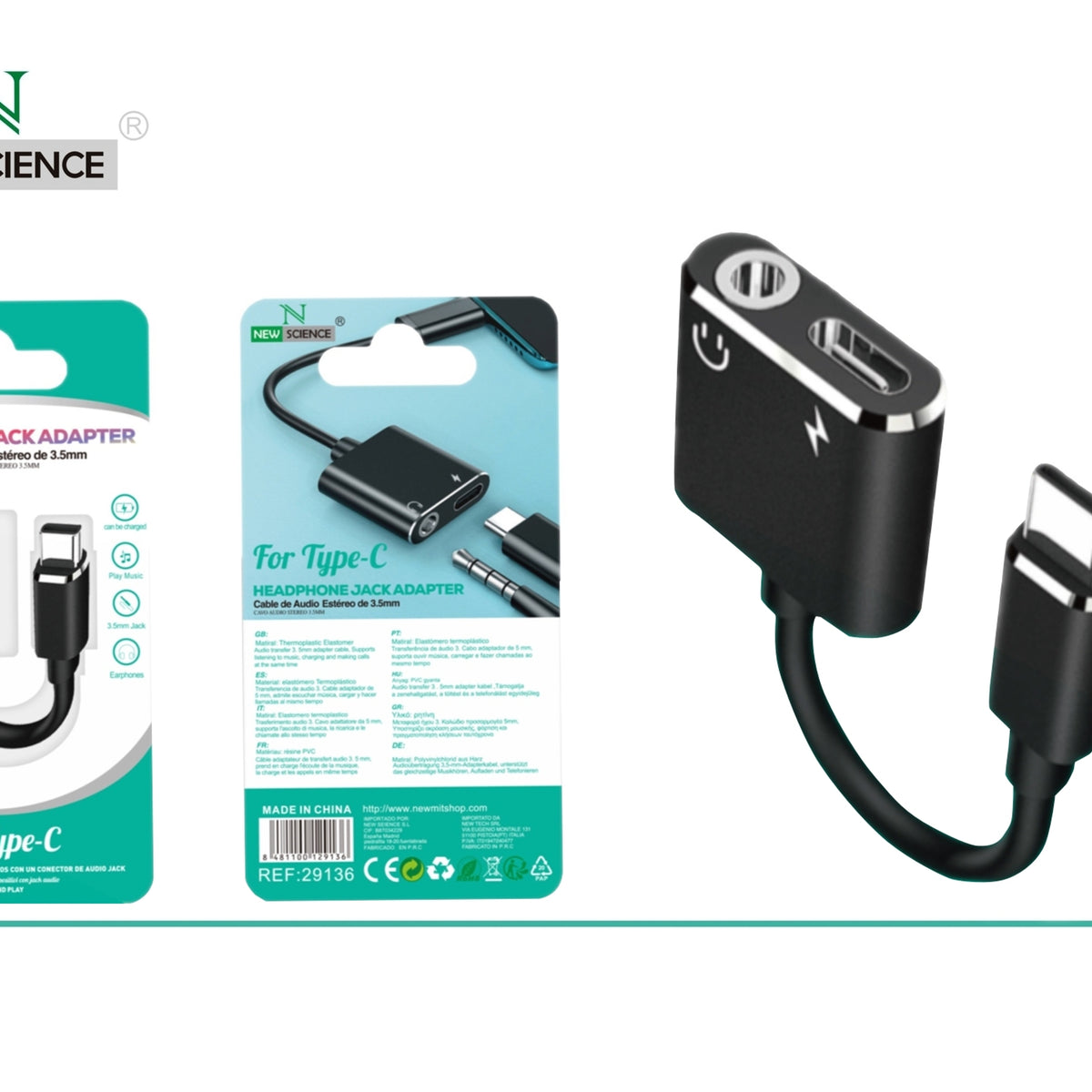 Adaptador Auricular Type C a 3.5mm Jack y Carga A6 – New Science