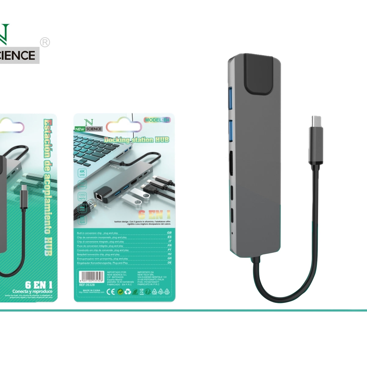 Port Replicator ( Type C A HDMI/USB/PD/RJ45) Modelo B4 – New Science