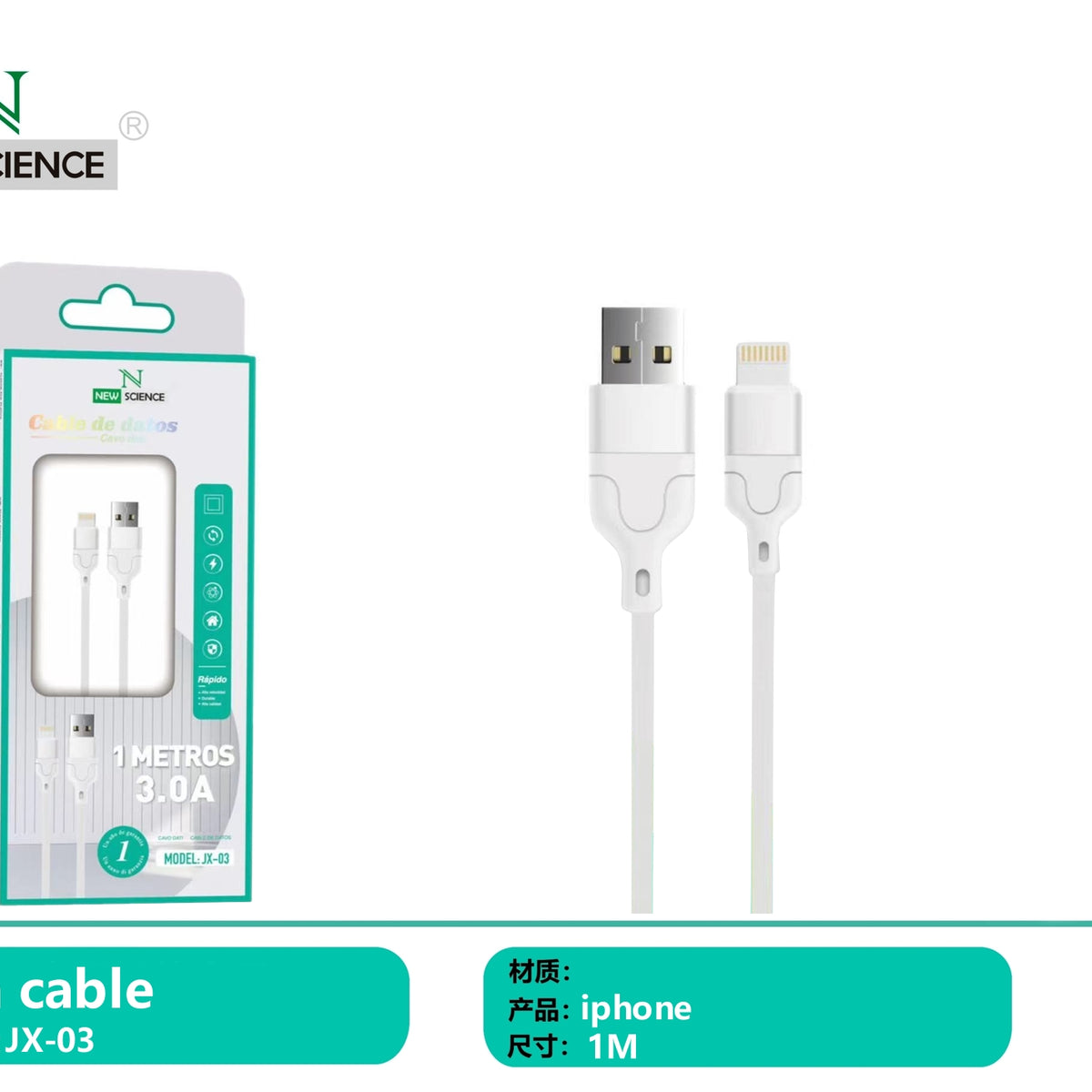 Cable USB a iPhone 3A 1M JX-03 – New Science